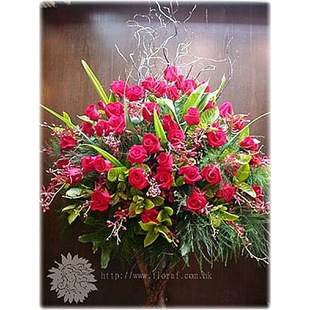 Red Rose Flower Basket Stand